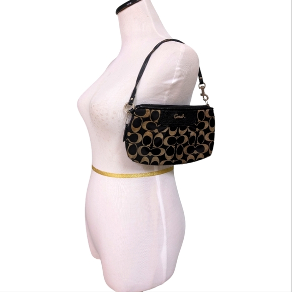 Coach | Bags | Coach Signature Print Brown Black Logo Wristlet Wallet ...